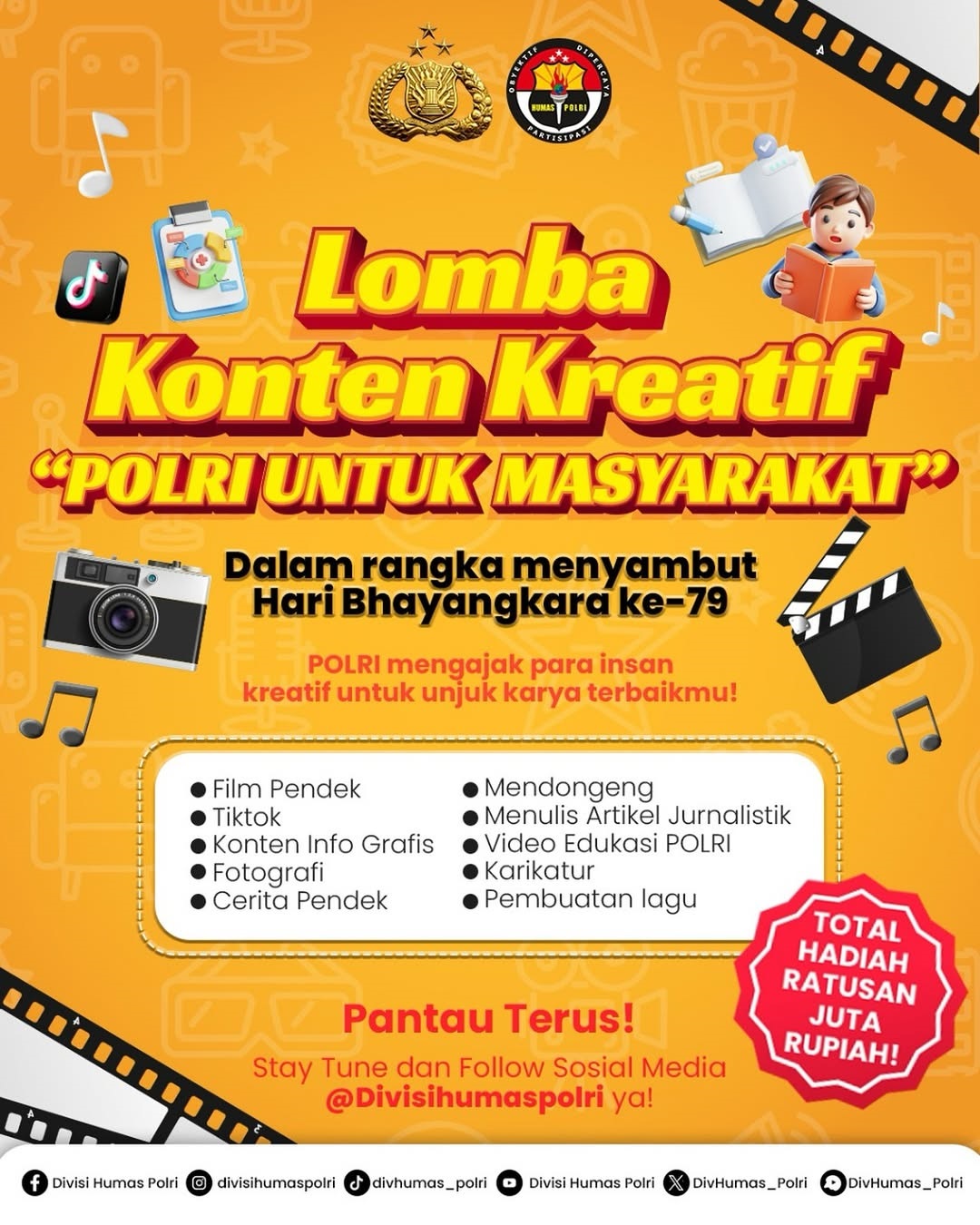 Polri Gelar Lomba Konten Kreatif "POLRI UNTUK MASYARAKAT", Total Hadiah ...